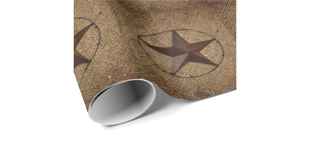 Primitive rustic burlap western country texas star wrapping paper | Zazzle