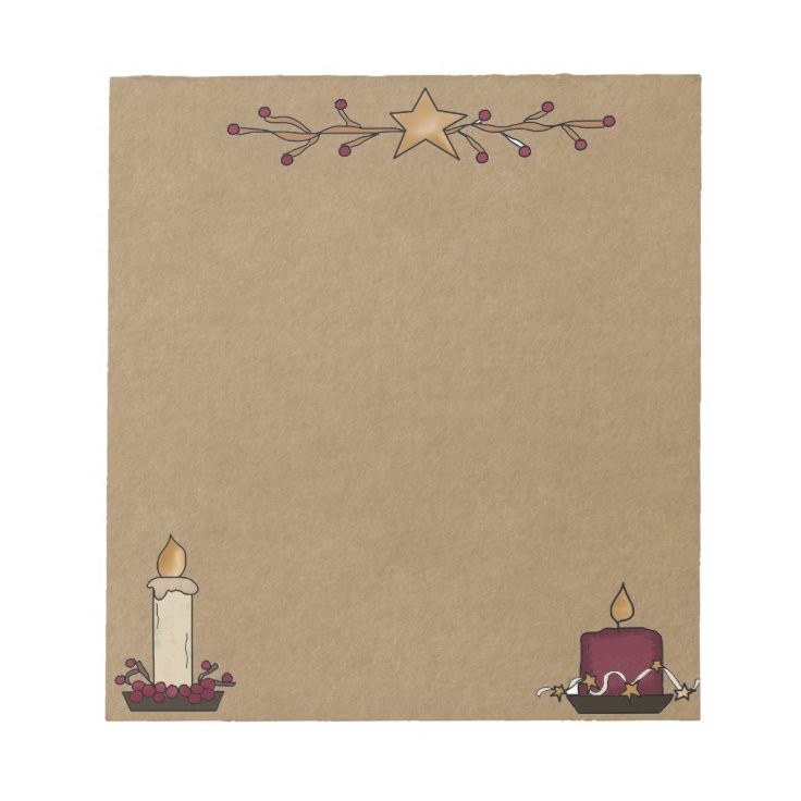 Primitive Rustic Note Pad with Candles & Berries | Zazzle