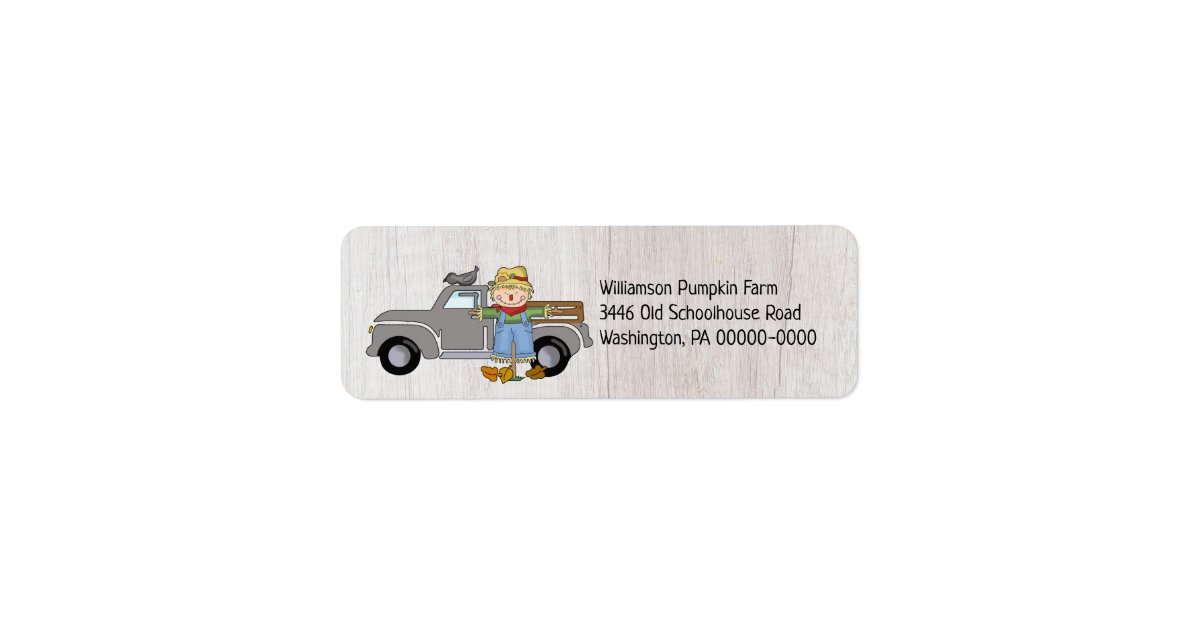 Primitive Scarecrow/Truck Fall Return Address Label | Zazzle