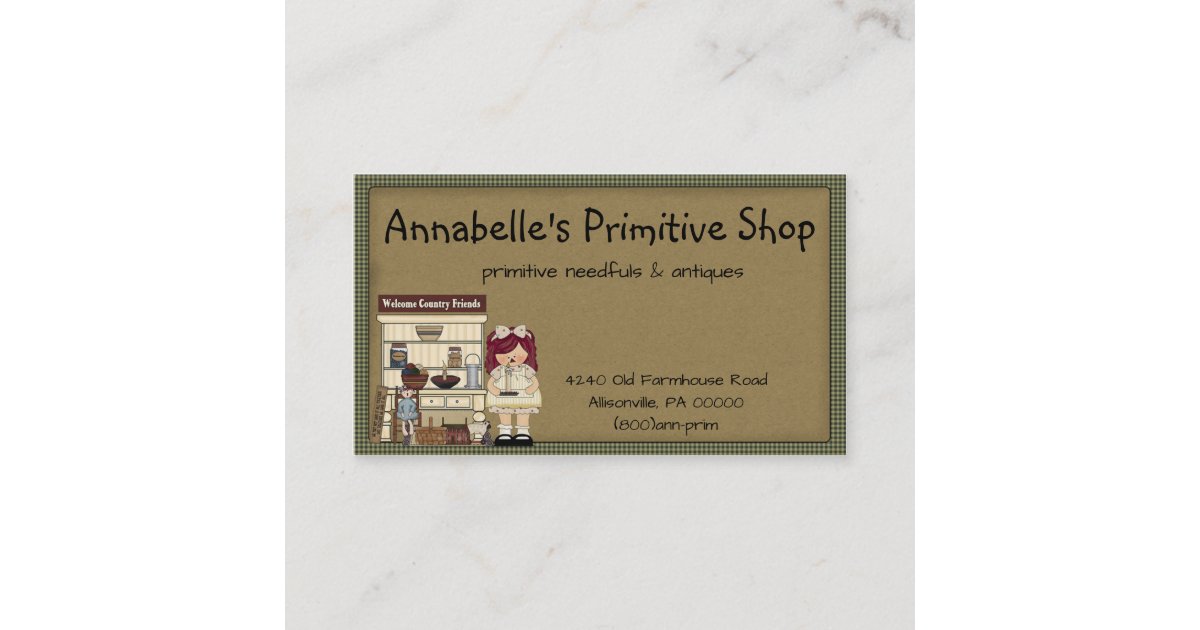 Primitive Shop Country Business Card | Zazzle