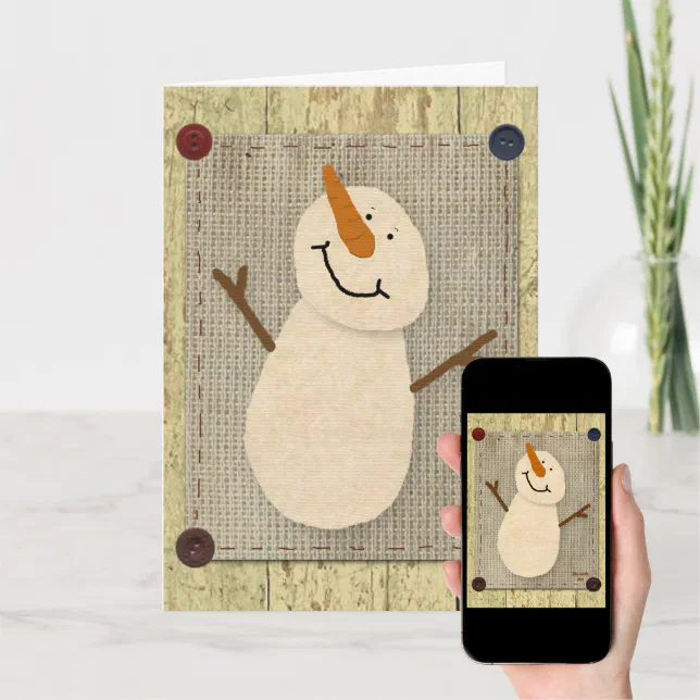 Primitive Snowman Christmas Card | Zazzle