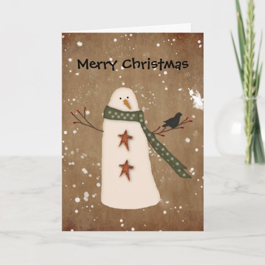 Primitive Snowman Christmas Card | Zazzle.com
