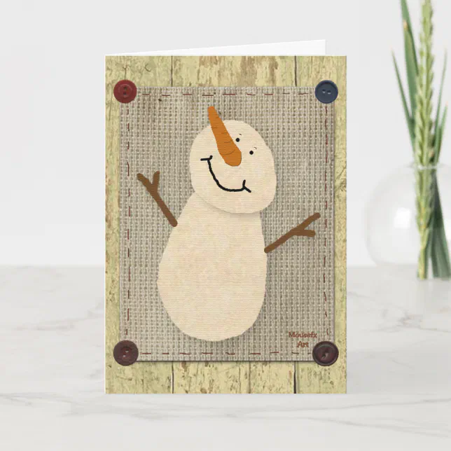 Primitive Snowman Christmas Card | Zazzle