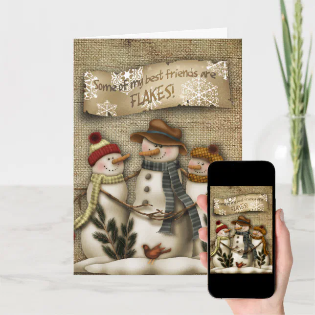 Primitive Snowman Christmas Greeting Card | Zazzle