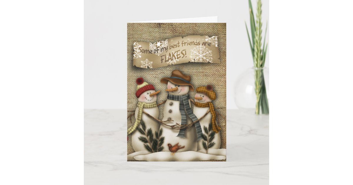 Primitive Snowman Christmas Greeting Card | Zazzle