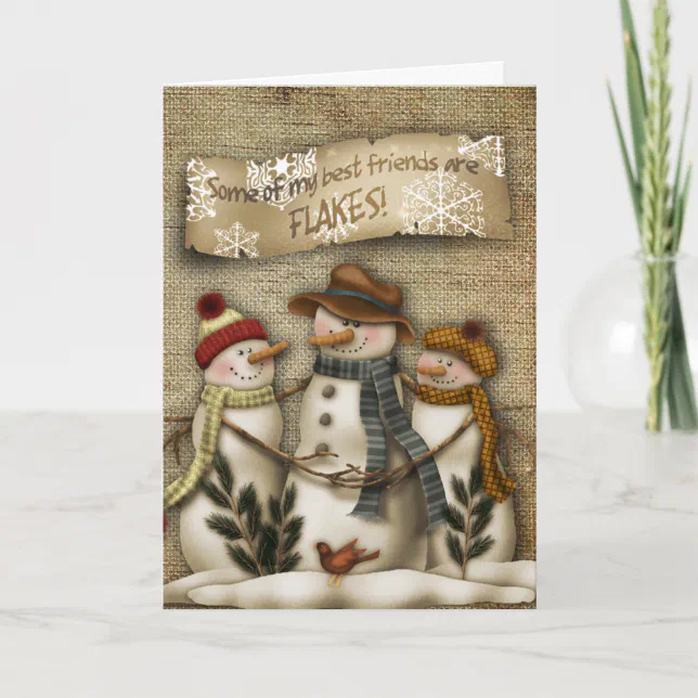 Primitive Snowman Christmas Greeting Card | Zazzle