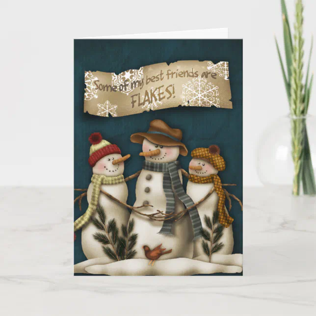 Primitive Snowman Christmas Greeting Card | Zazzle