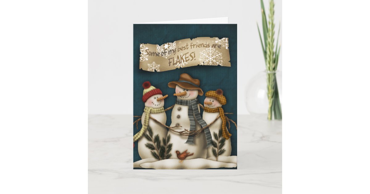 Primitive Snowman Christmas Greeting Card | Zazzle