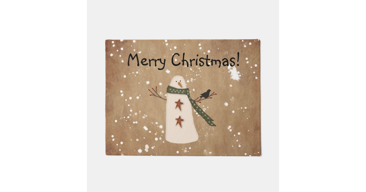 Primitive Snowman Door Mat | Zazzle