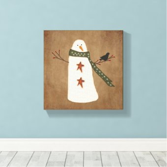 Primitive Snowman Stretched Canvas Print | Zazzle