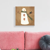 Primitive Snowman Stretched Canvas Print | Zazzle