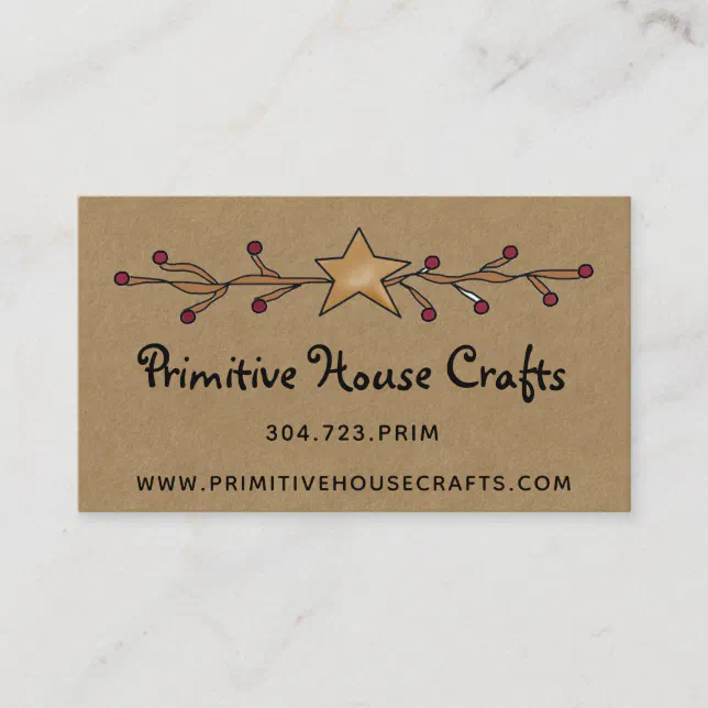 PRIMITIVE STAR & BERRIES ON KRAFT BUSINESS CARD | Zazzle