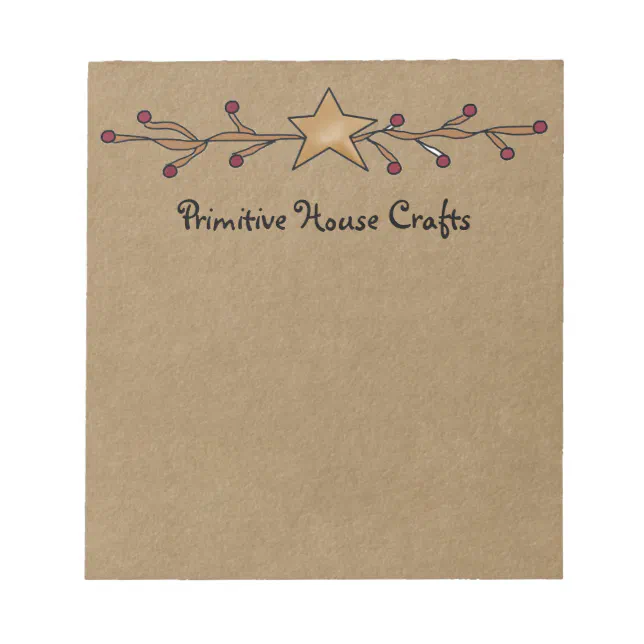 PRIMITIVE STAR & BERRIES ON KRAFT NOTE PAD | Zazzle