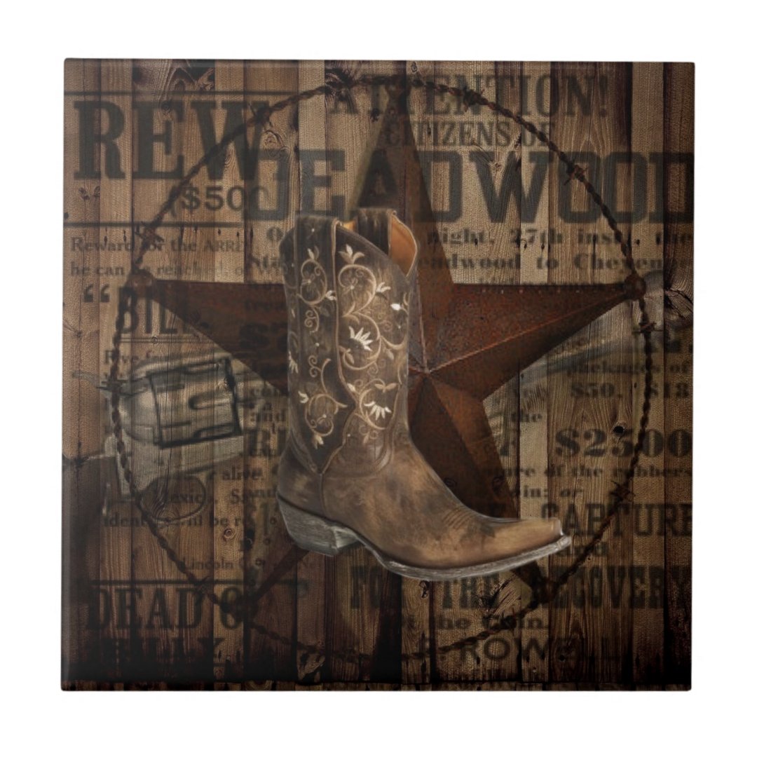 Primitive texas lone Star Western Country Cowboy Tile | Zazzle