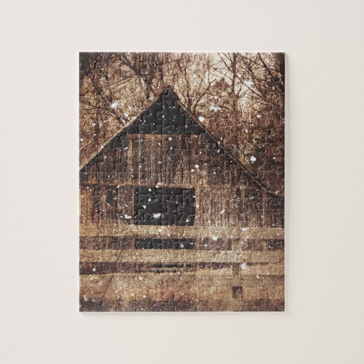 Primitive Winter Snow Country Rural Old Barn Jigsaw Puzzle | Zazzle