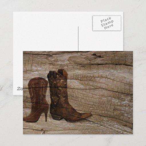 Primitive Wood grain Western country cowboy boots Postcard | Zazzle