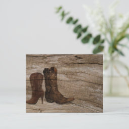 Primitive Wood grain Western country cowboy boots Postcard | Zazzle