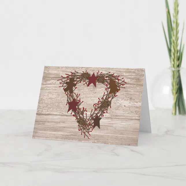 Primitive Wreath Christmas Card | Zazzle