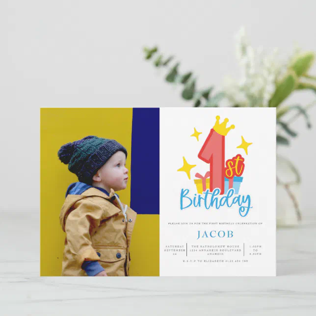 Prince 1st Birthday Party Photo Invitation | Zazzle