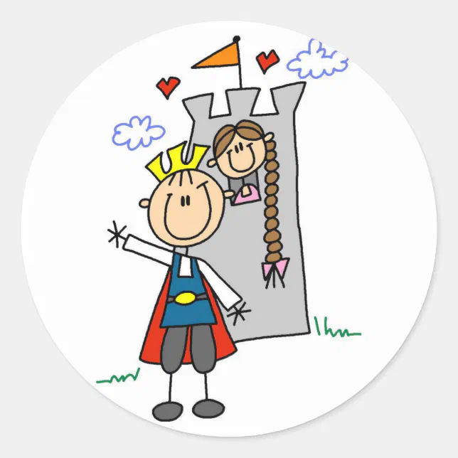 Prince and Girl in Tower Tshirts and Gifts Classic Round Sticker | Zazzle