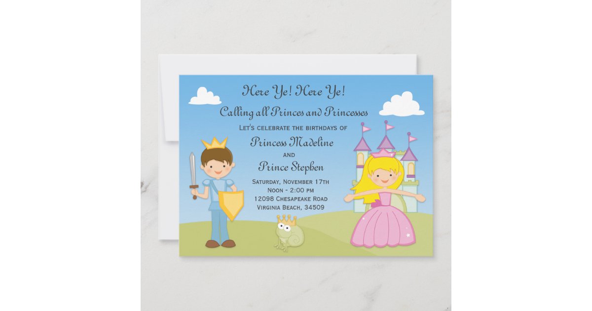 Prince and Princess Birthday Party Invitation | Zazzle