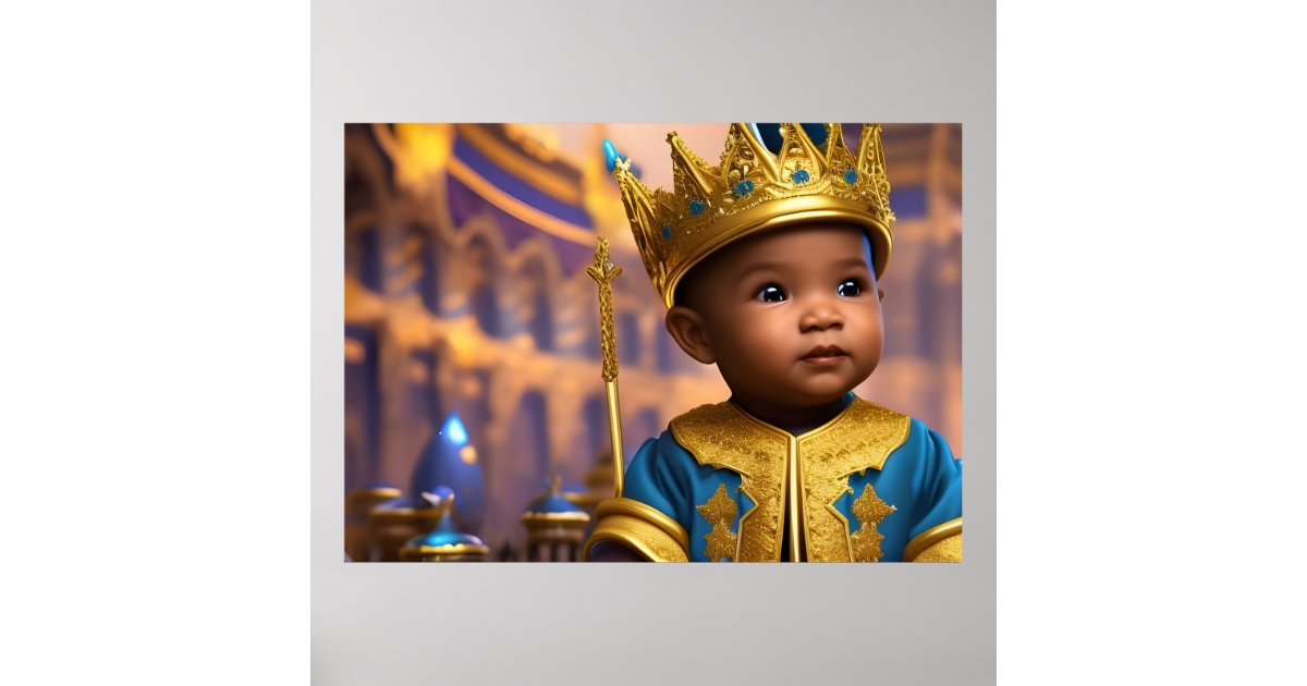 Prince baby boy gold palace crown blue ethnic poster | Zazzle
