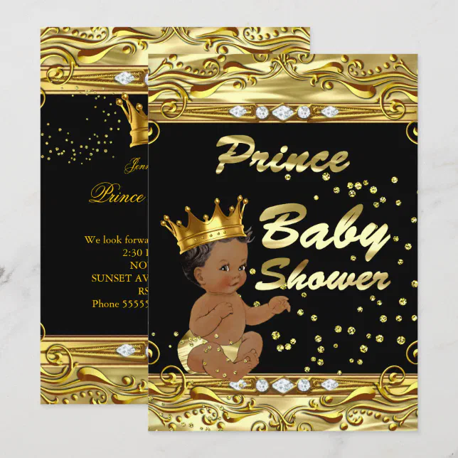 Prince Baby Shower Black Gold Sprinkle Ethnic Invitation | Zazzle