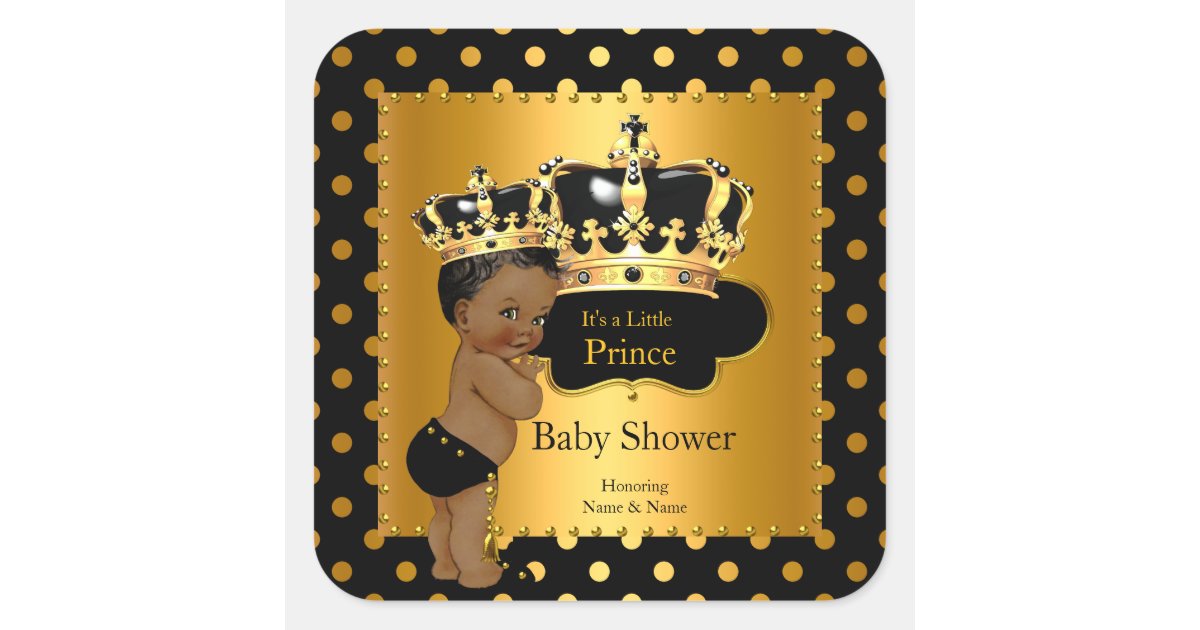 Prince Baby Shower Boy Black Gold Ethnic Square Sticker | Zazzle