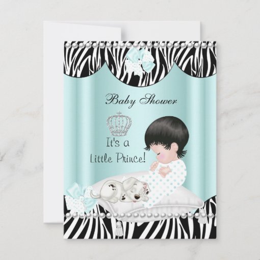 Prince Baby Shower Boy Mint Teal Blue Zebra Invitation | Zazzle