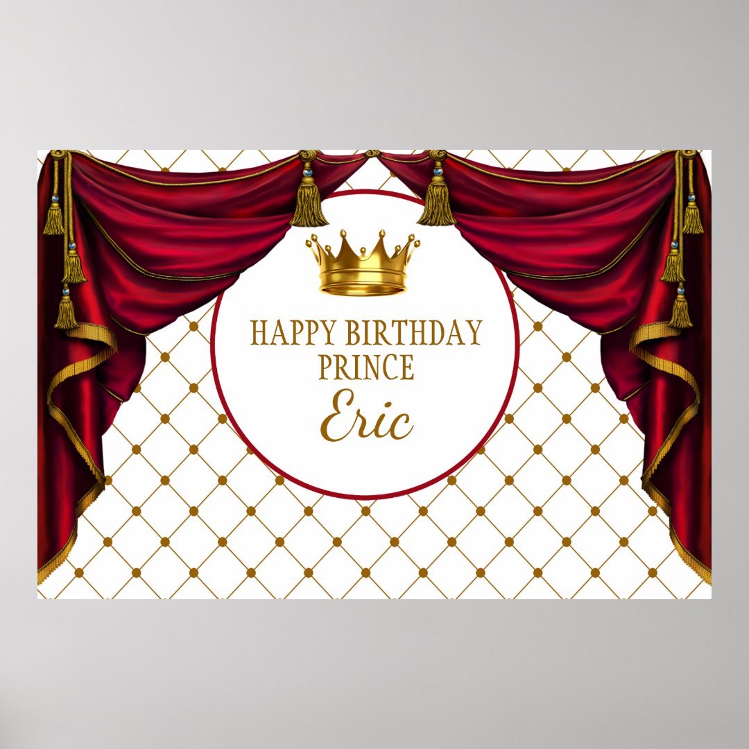 Prince Backdrop, Prince Party Red and Gold Poster | Zazzle
