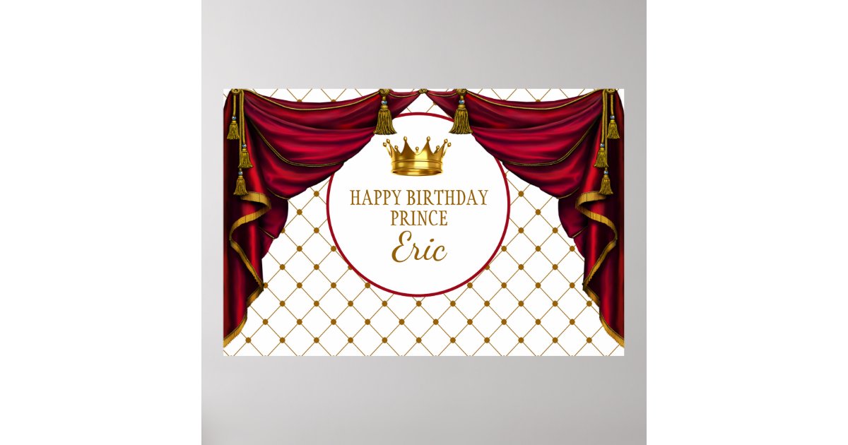 Prince Backdrop, Prince Party Red and Gold Poster | Zazzle