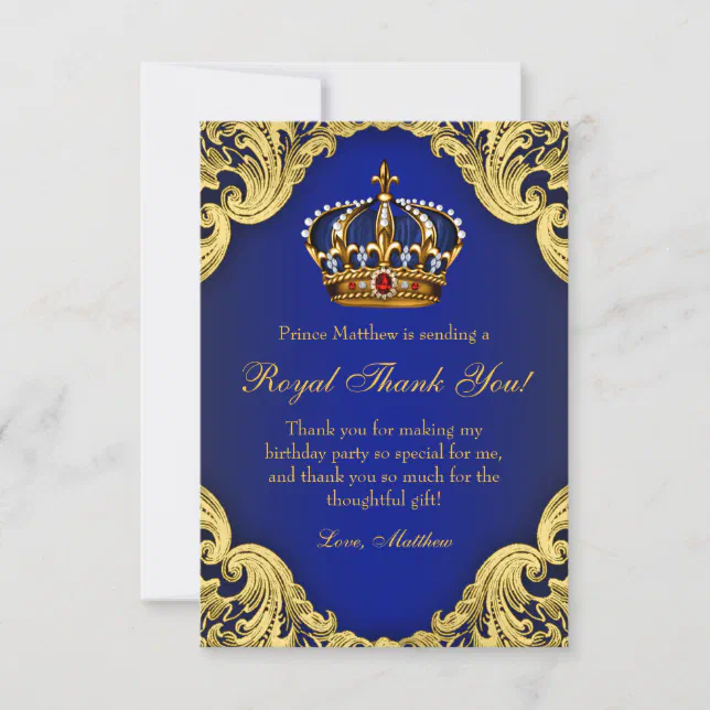 Prince Birthday Party Thank You Cards Royal Crown | Zazzle