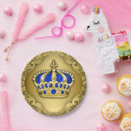 Prince Crown Royal Blue Prince Baby Shower Paper Plates | Zazzle