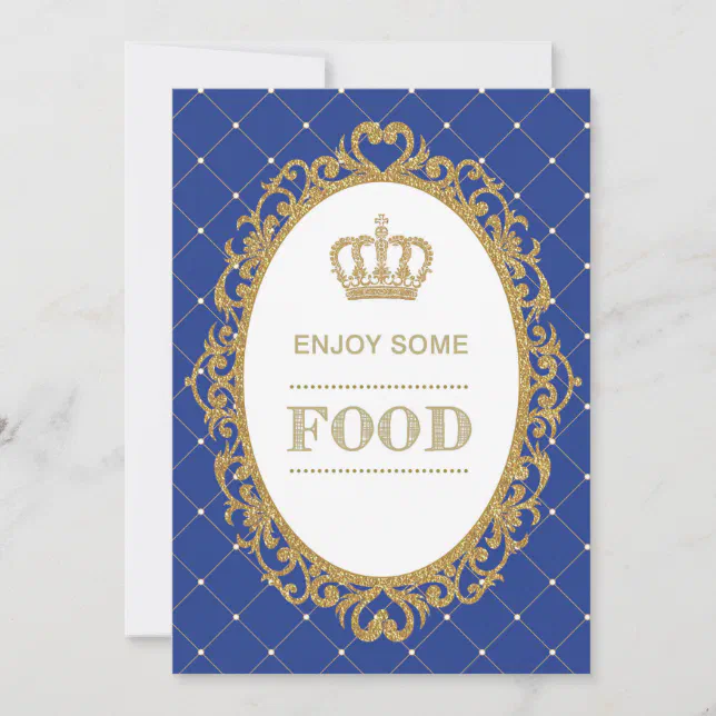 Prince Food Sign Royal Blue Gold Baby Shower Decor Invitation | Zazzle