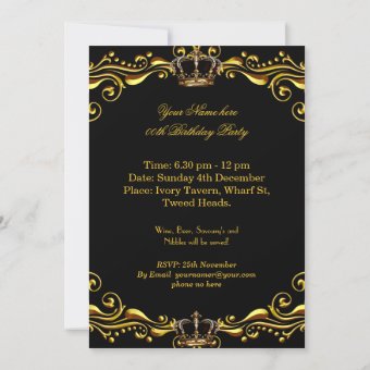 Prince King Gold Royal Black Crown Birthday 2 Invitation | Zazzle