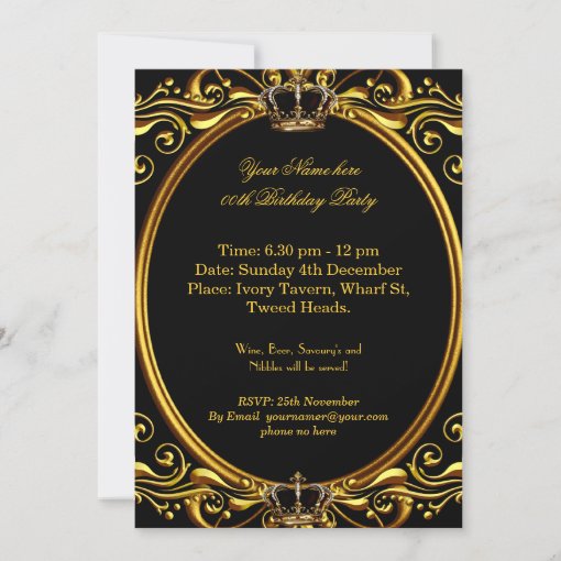 Prince King Gold Royal Black Crown Birthday 3 Invitation | Zazzle