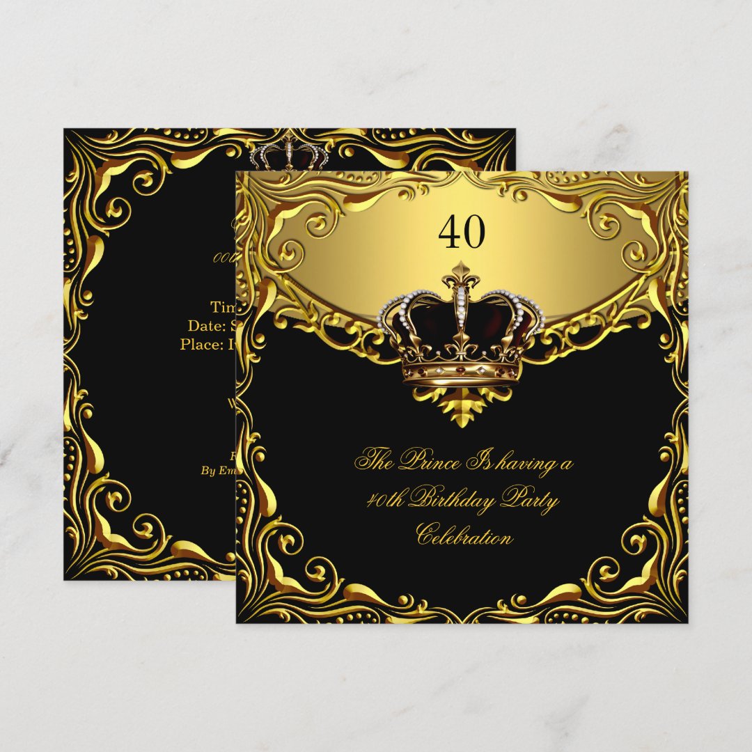 Prince King Gold Royal Black Crown Birthday Invitation | Zazzle