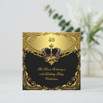 Prince King Gold Royal Black Crown Birthday Invitation | Zazzle