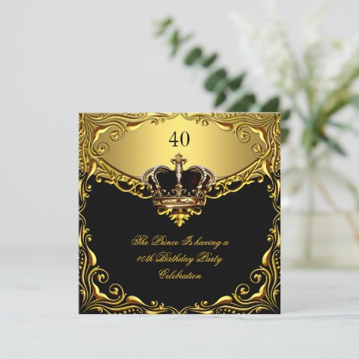 Prince King Gold Royal Black Crown Birthday Invitation | Zazzle
