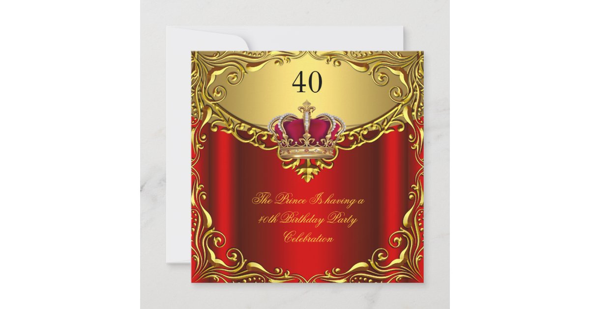 Prince King Red Gold Crown Birthday Party Invitation | Zazzle