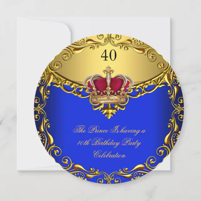 Prince King Red Gold Royal Blue Crown Birthday 2R Invitation | Zazzle