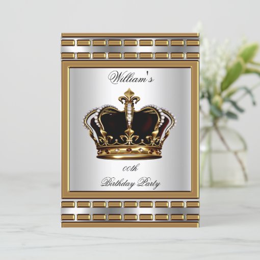Prince King Royal Crown Gold Silver Birthday Party Invitation | Zazzle