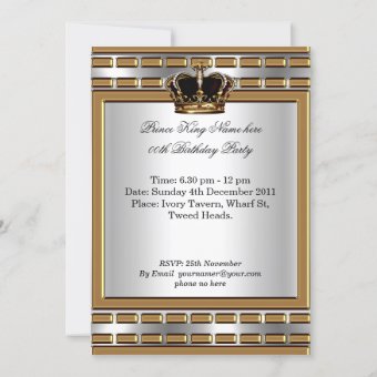 Prince King Royal Crown Gold Silver Birthday Party Invitation | Zazzle