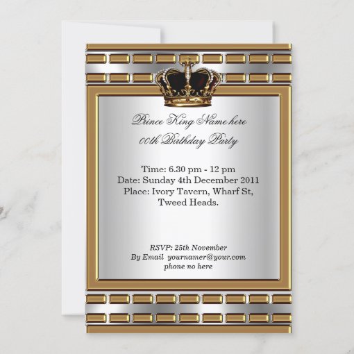 Prince King Royal Crown Gold Silver Birthday Party Invitation | Zazzle