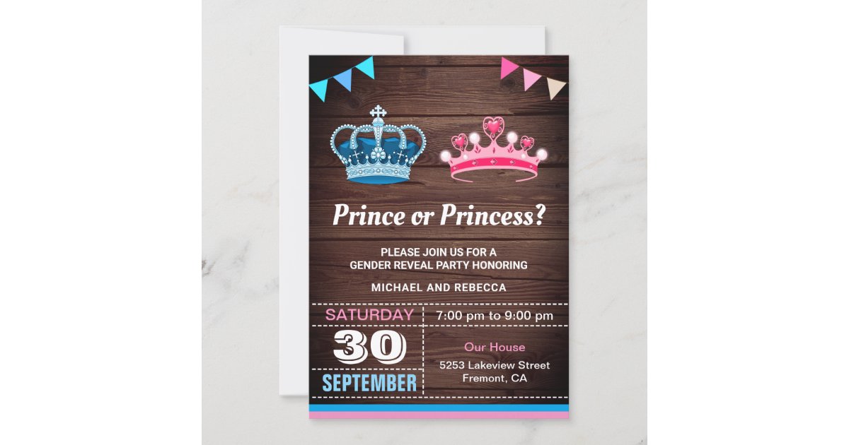 Prince Or Princess Gender Reveal Party Invitation Zazzle
