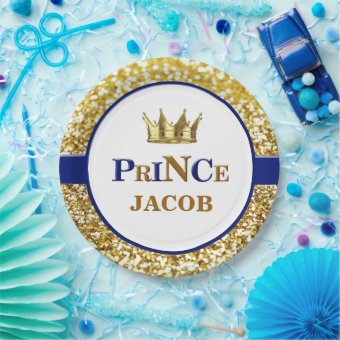 Prince plates | Navy and gold prince plates | Zazzle