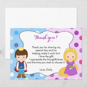 Prince Princess Thank You Card Girl Boy Birthday | Zazzle