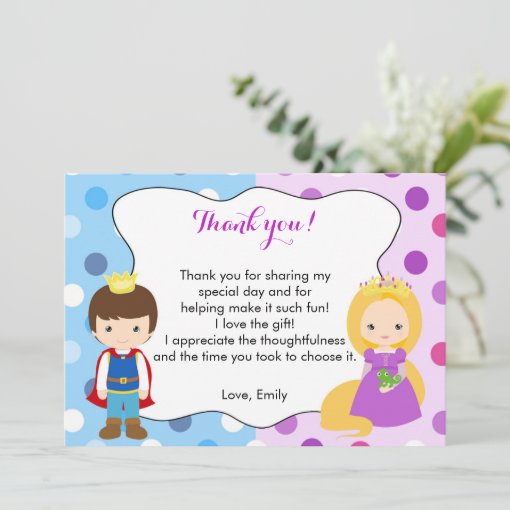 Prince Princess Thank You Card Girl Boy Birthday | Zazzle
