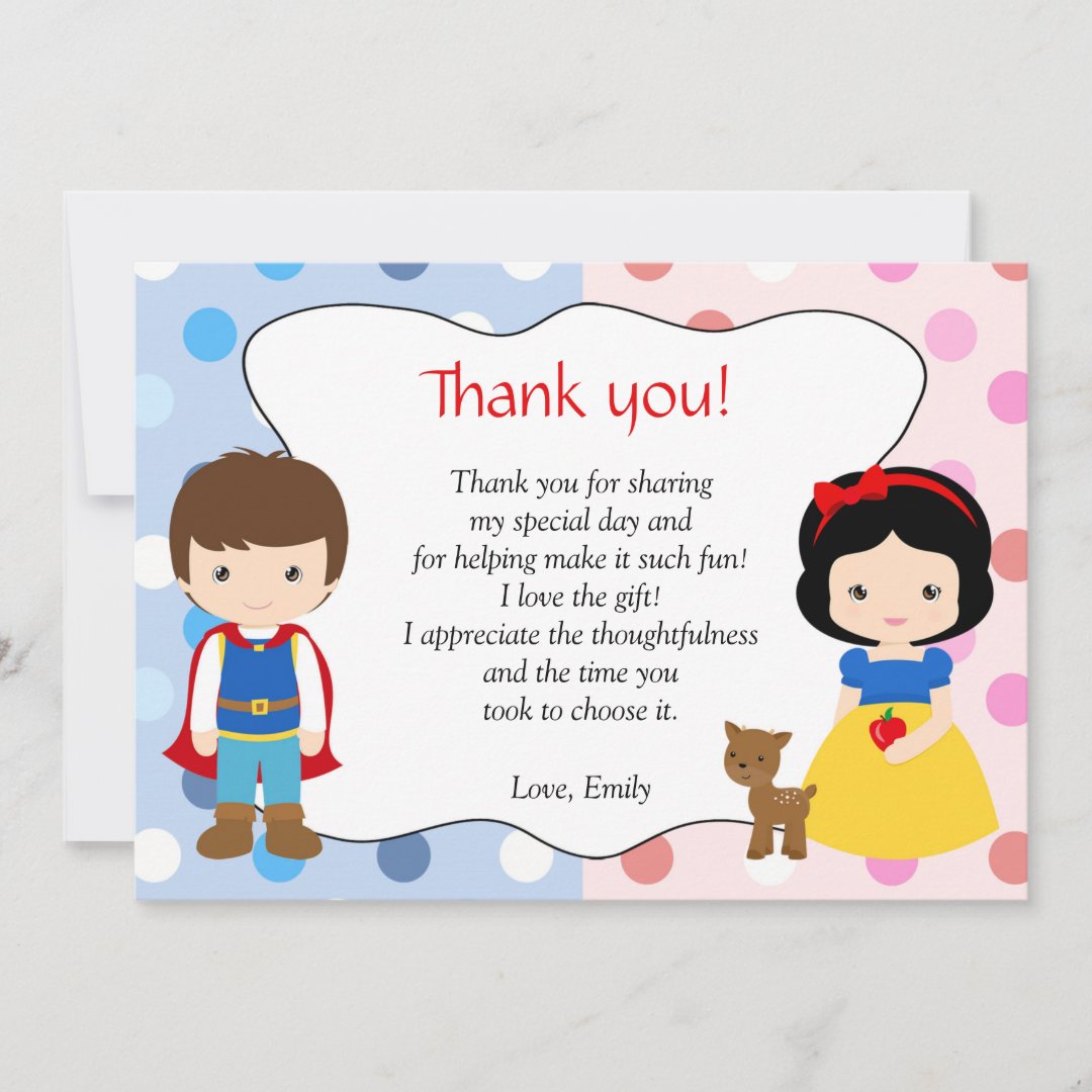 Prince Princess Thank You Note Kids Birthday Party | Zazzle
