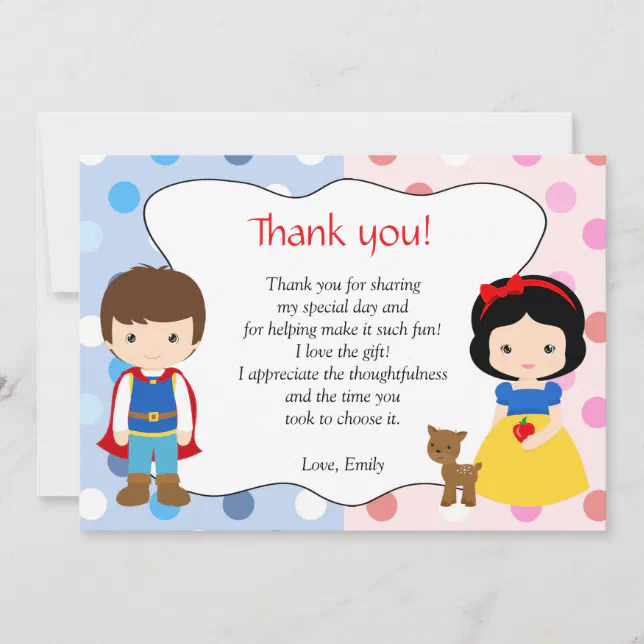 Prince Princess Thank You Note Kids Birthday Party | Zazzle
